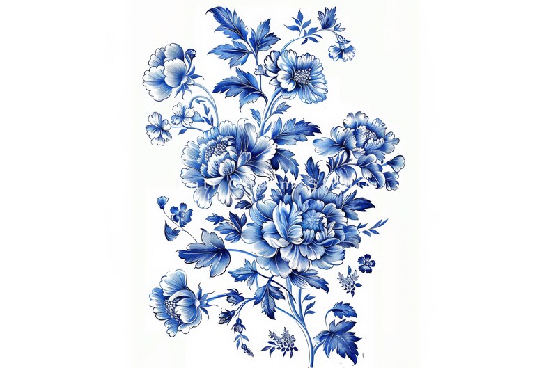 Watercolor Chinoiserie Clipart Bundle, Blue Chinese Flowers Clipart ...