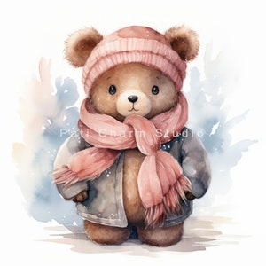 Winter Teddy Bear Clipart Bundle, Watercolor Bear Clipart, Nursery ...