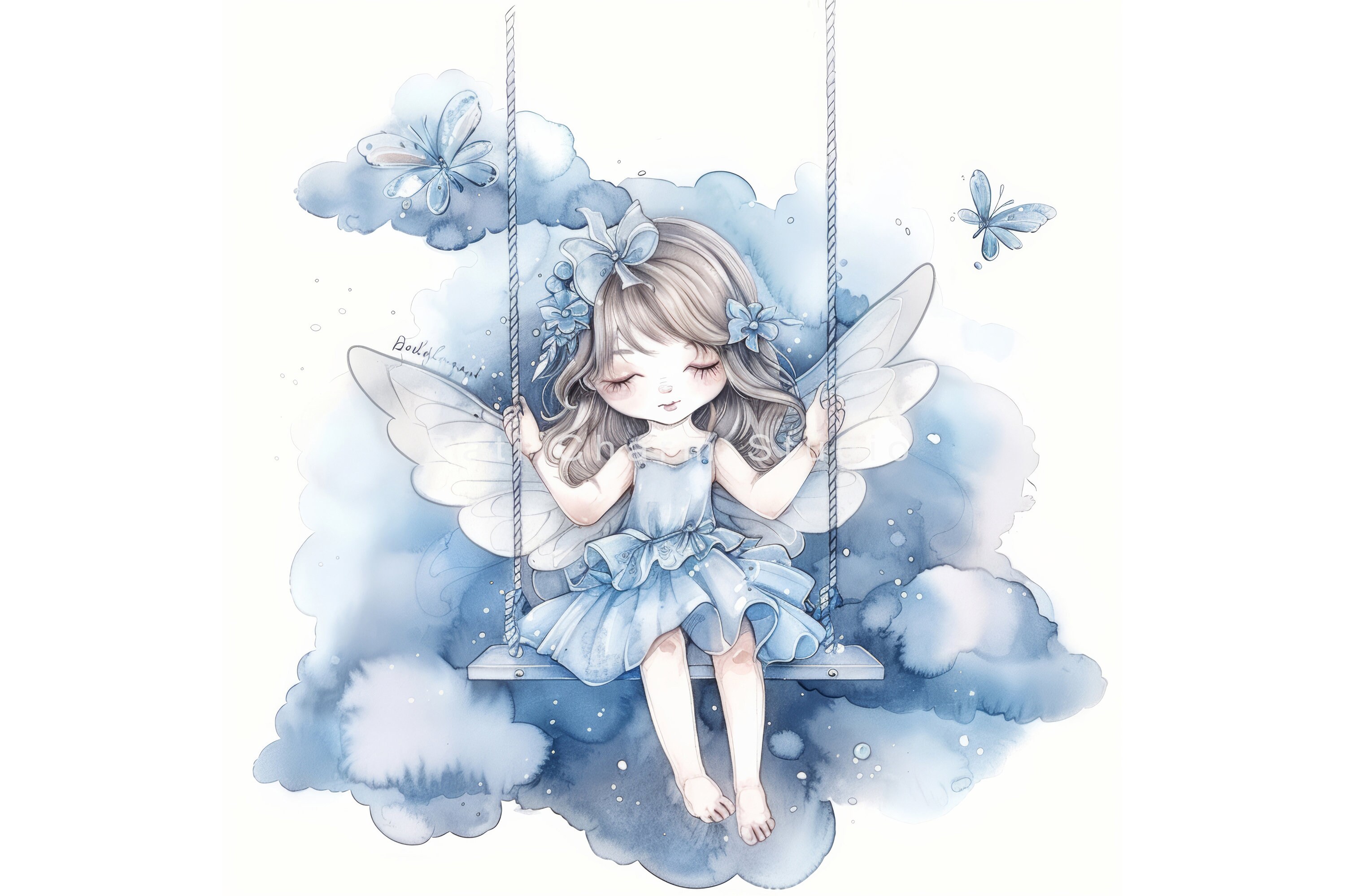Watercolor Blue Fairy Clipart Bundle, Nursery Clipart Pack, Blue ...