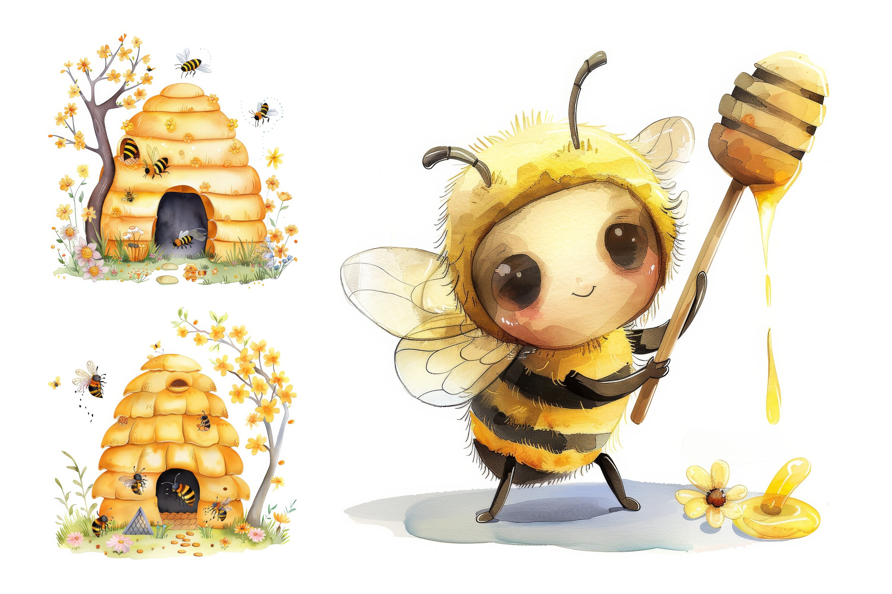 Watercolor Bees and Honey Clipart Bundle, High Quality Jpgs, Nursery ...