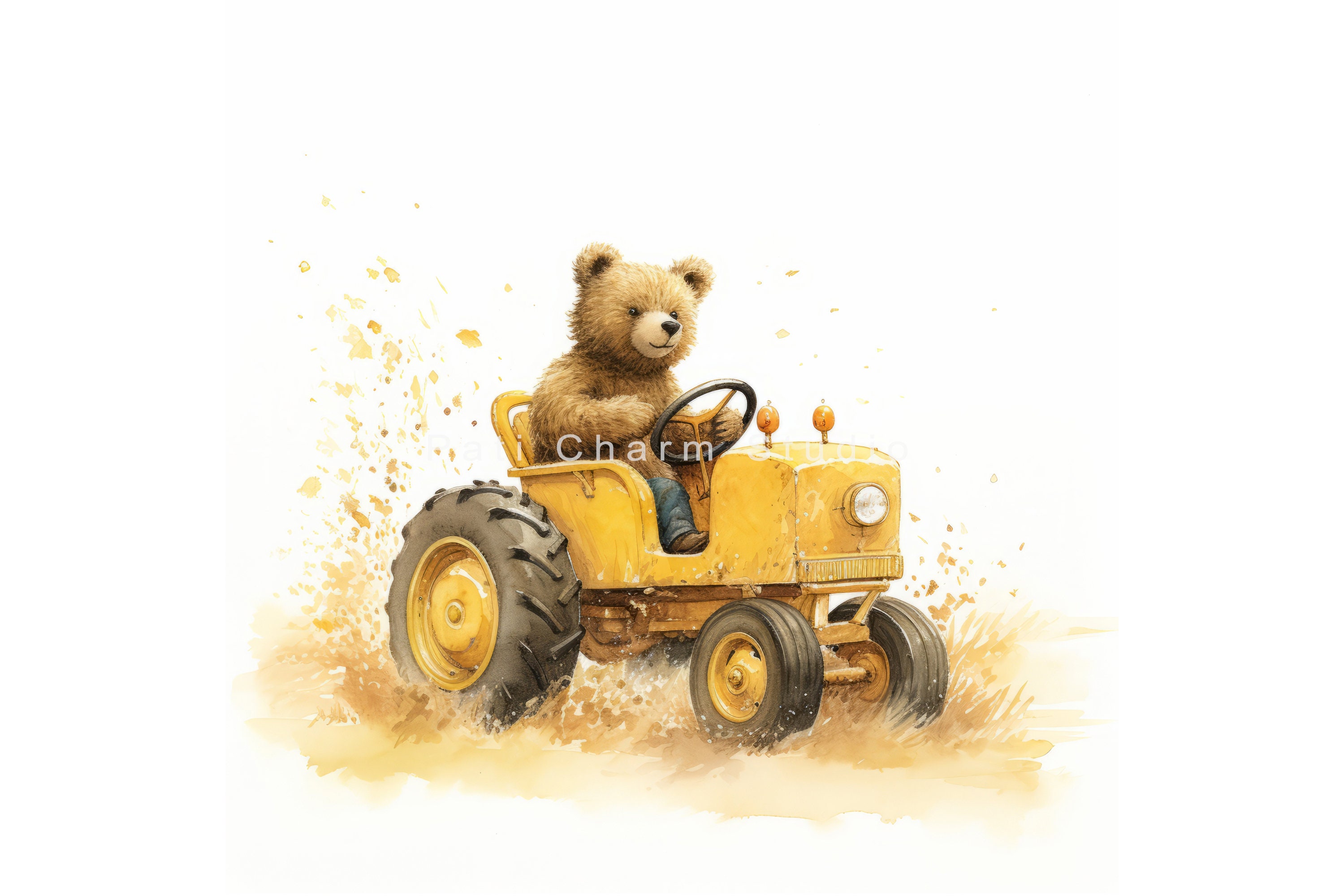 Watercolor Bear on Tractor Clipart Bundle Jpgs, Farmhouse Clipart, Cute ...