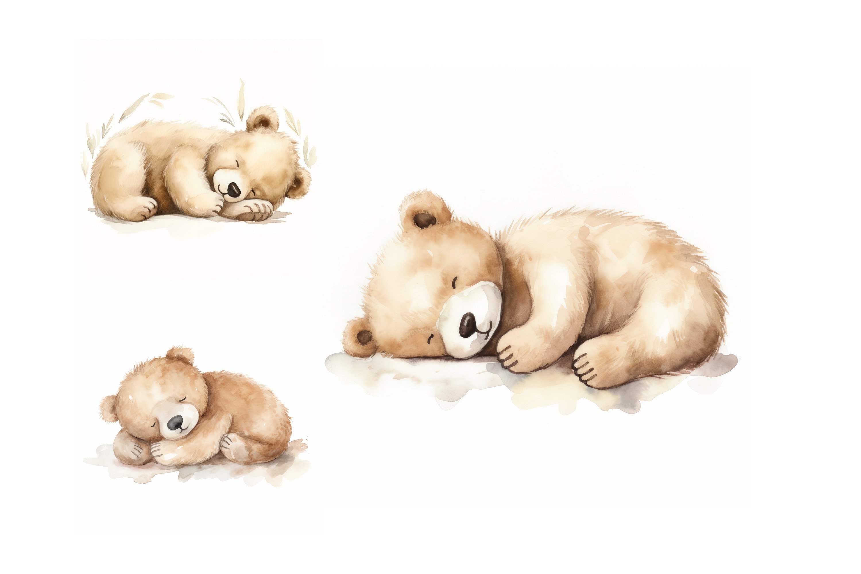 Watercolor Sleepy Bears Clipart Set, Jpgs, Sleeping Baby Animals ...