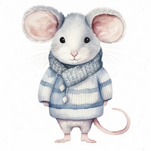Winter Mouse in Sweater Digital Clipart, High Quality Jpgs, Christmas ...
