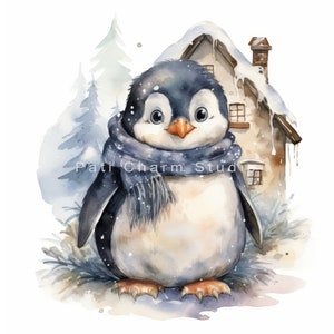 Winter Baby Penguin Clipart Bundle, High Quality Jpgs, Watercolor Cute ...