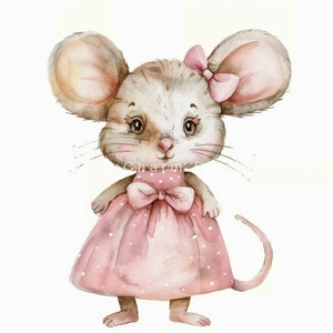 Cute Mouse in Pink Dress Clipart Bundle, Mouse Clipart, Nursery Baby ...