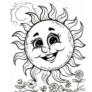 Happy Sun Coloring Page for Kids, Instant Download, Coloring Book ...