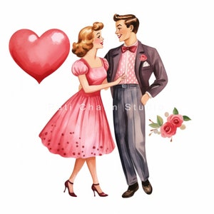 Retro Couple Clipart Set, Jpgs, Valentine Clipart, Wedding Clipart ...