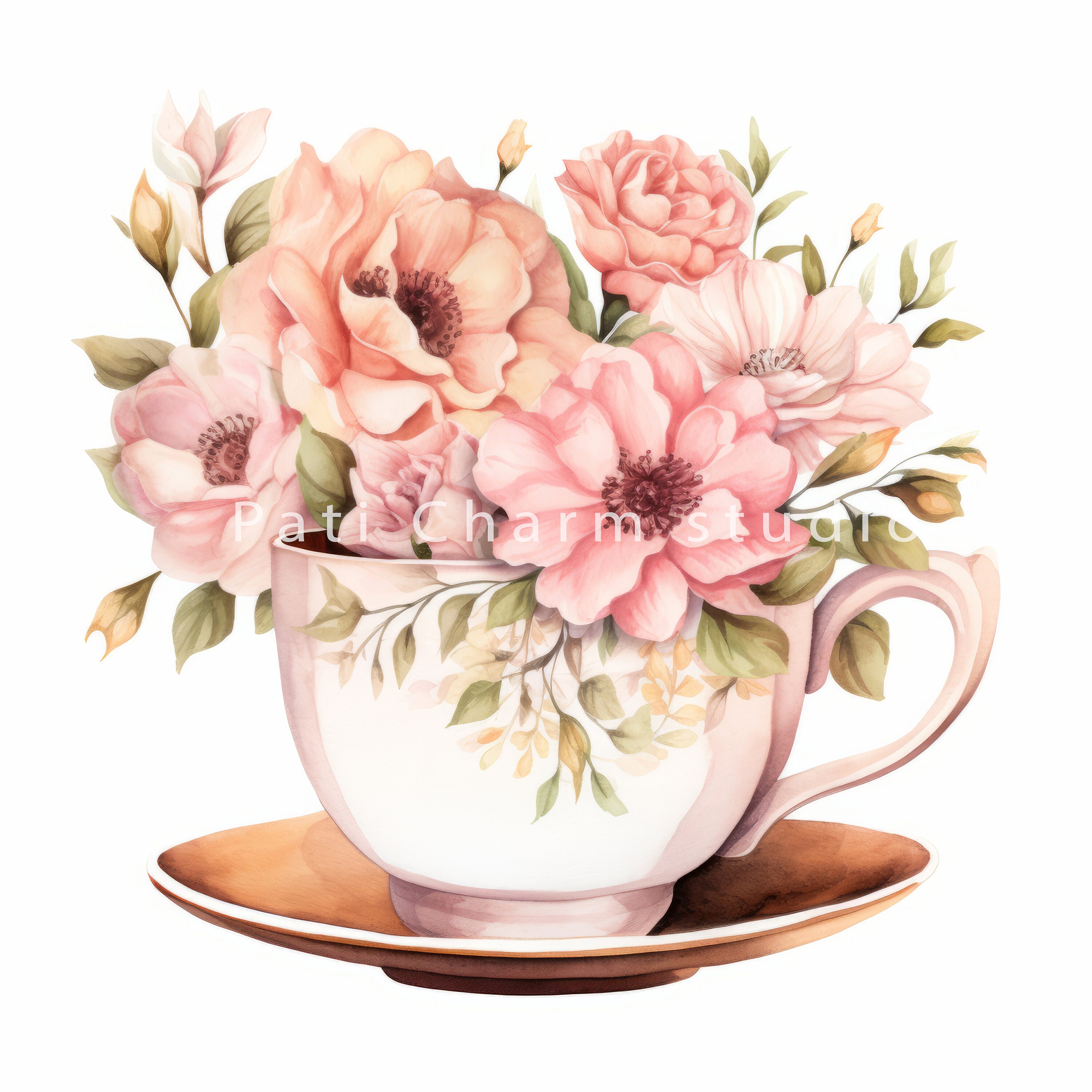 English Tea Party Clipart Bundle 9 High Quality Jpgs, Watercolor Teacup ...