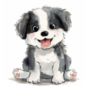 Nursery Cute Dog Clipart Set, Black and White Puppy Clipart, Kids Wall ...