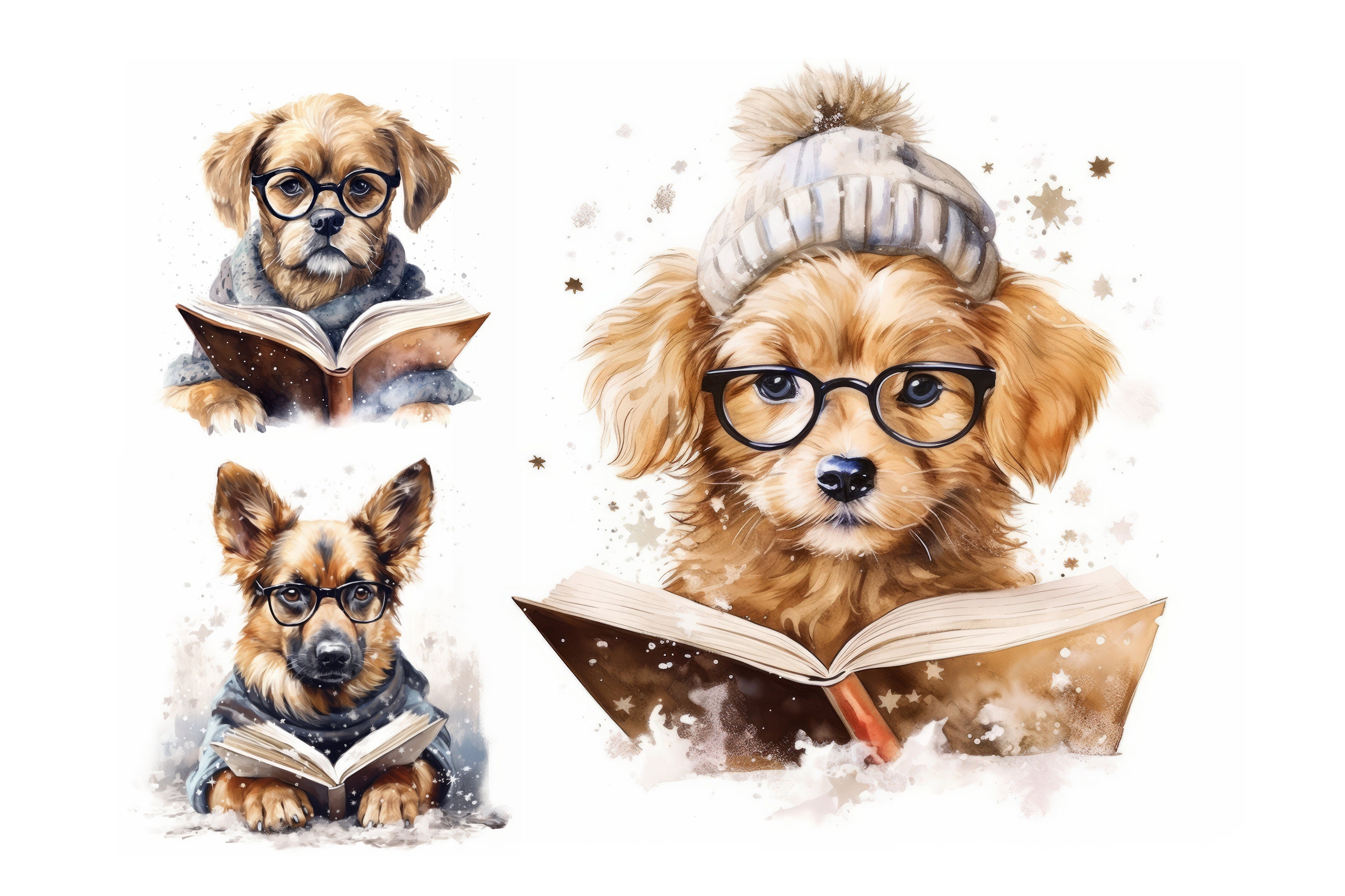 Watercolor Reading Dog Clipart Christmas Clipart Watercolor - Etsy
