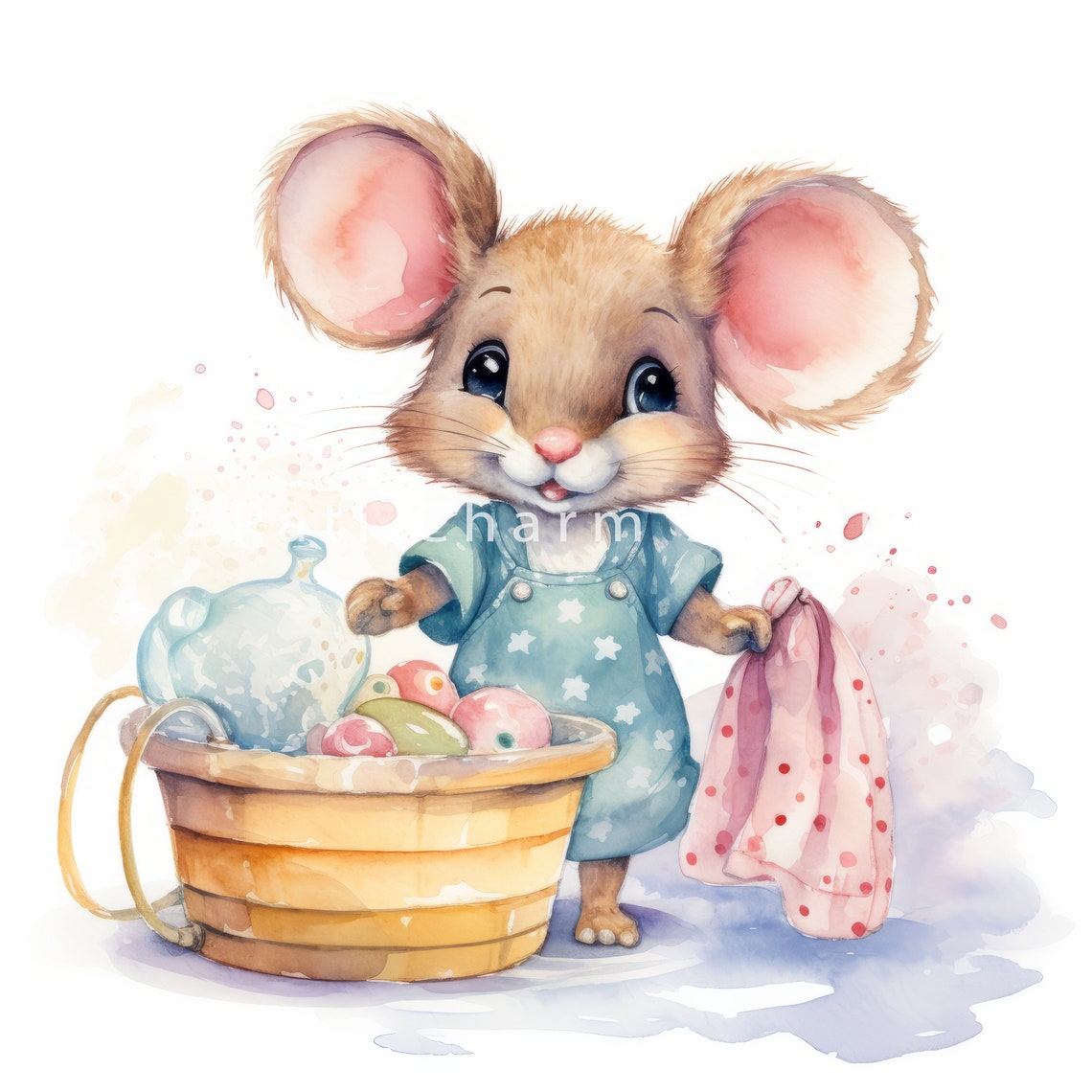 Cleaning Mouse Digital Clipart Bundle, High Quality Jpgs, Watercolor ...