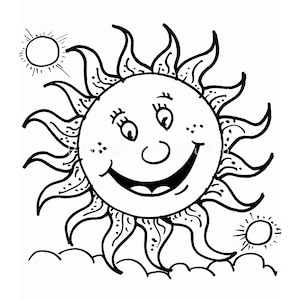 Happy Sun Coloring Page for Kids, Instant Download, Coloring Book ...