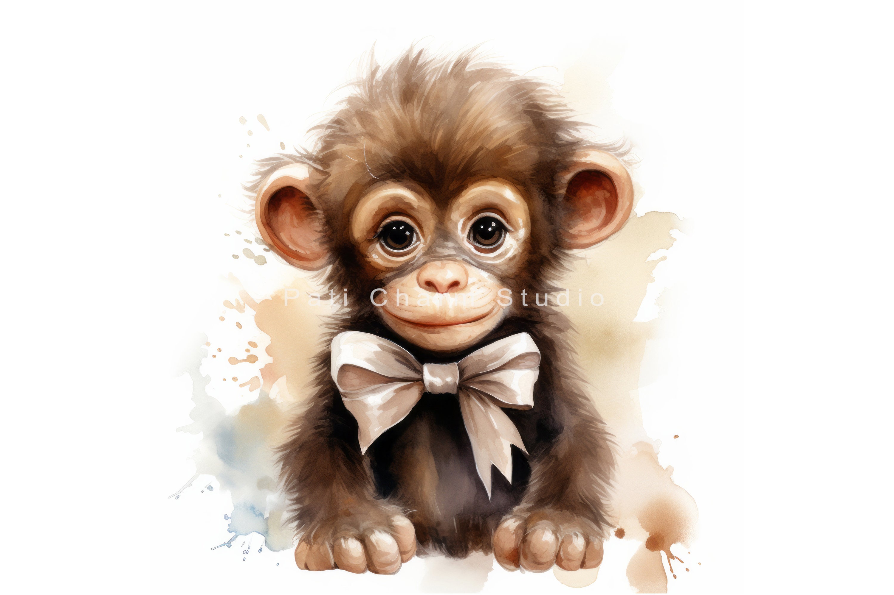 Watercolor Monkey Clipart Bundle, High Quality Jpgs, Card Making, Baby ...