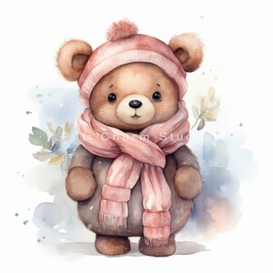 Winter Teddy Bear Clipart Bundle, Watercolor Bear Clipart, Nursery ...