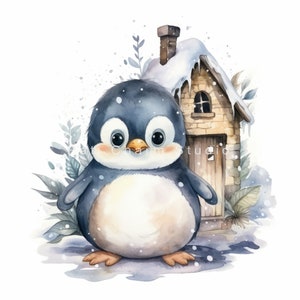 Winter Baby Penguin Clipart Bundle, High Quality Jpgs, Watercolor Cute ...
