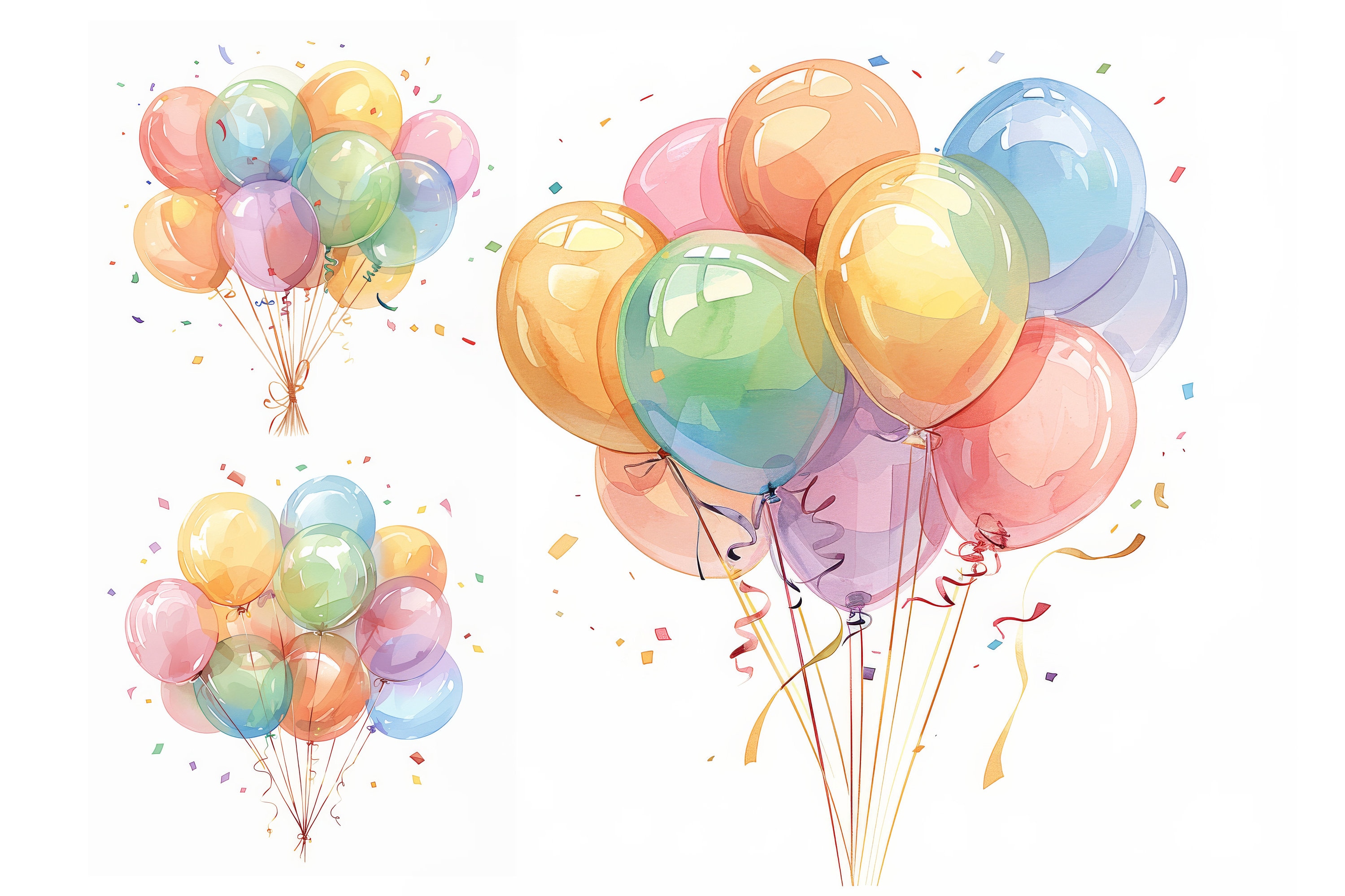 Birthday Balloon Clipart Bundle, Watercolor Balloon Clipart, Happy ...