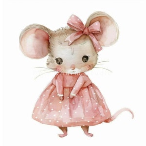 Cute Mouse in Pink Dress Clipart Bundle, Mouse Clipart, Nursery Baby ...