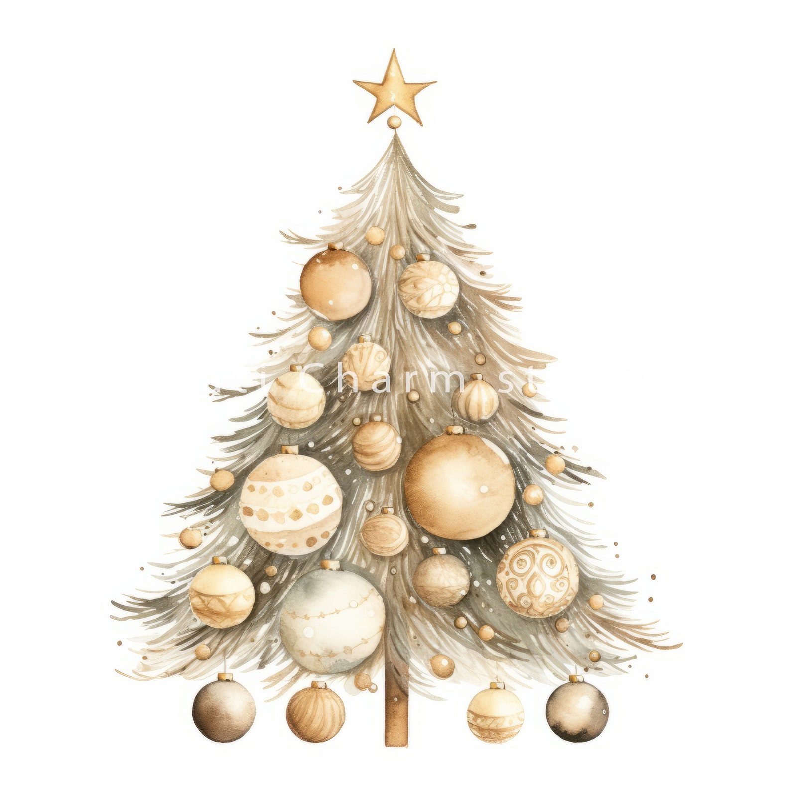 Gold Christmas Tree Clipart Bundle, High Quality Jpgs, Winter Tree ...