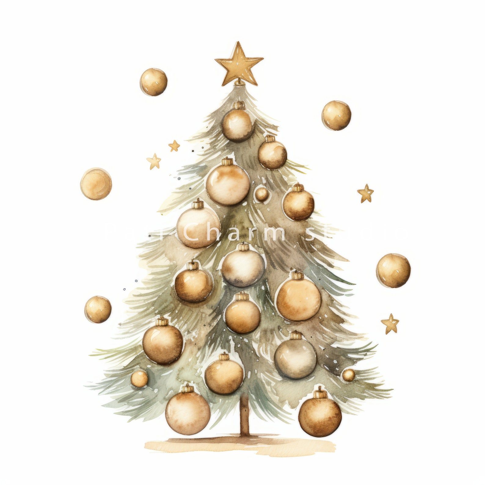 Gold Christmas Tree Clipart Bundle, High Quality Jpgs, Winter Tree ...