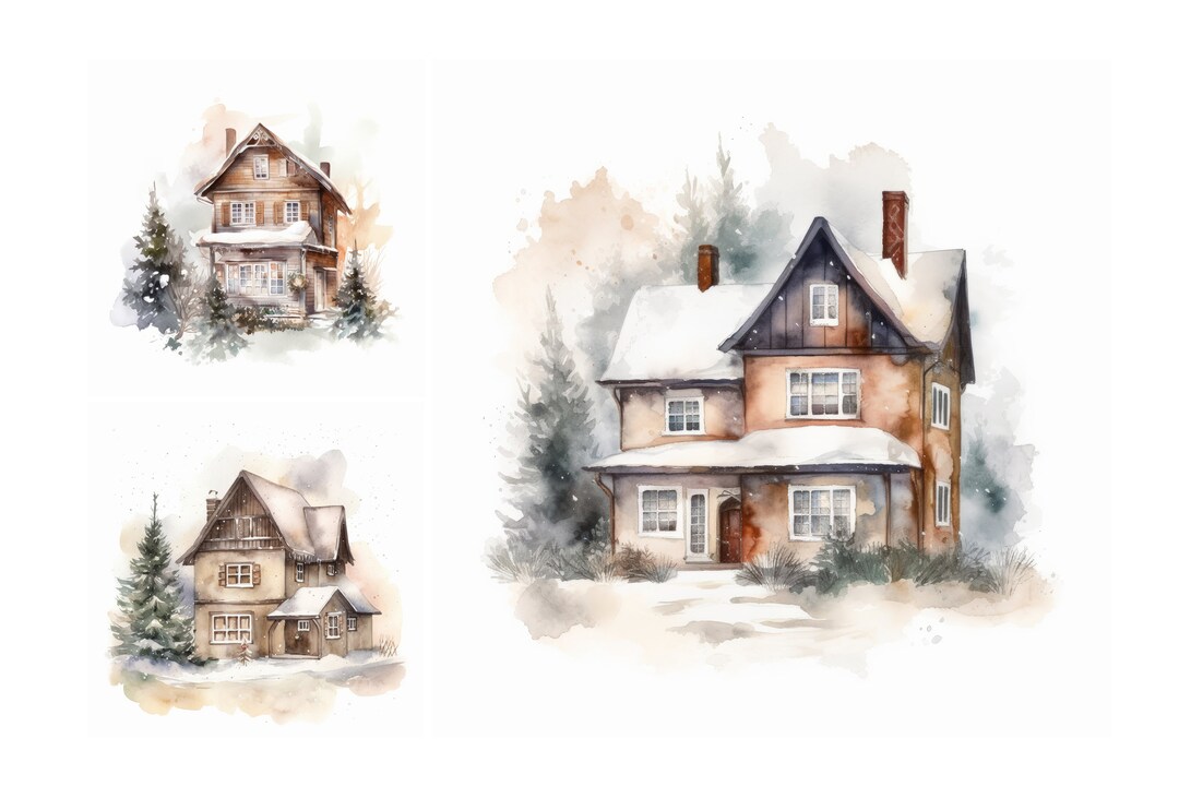 Christmas House Clipart Bundle, 9 High Quality Jpgs, Digital Download ...