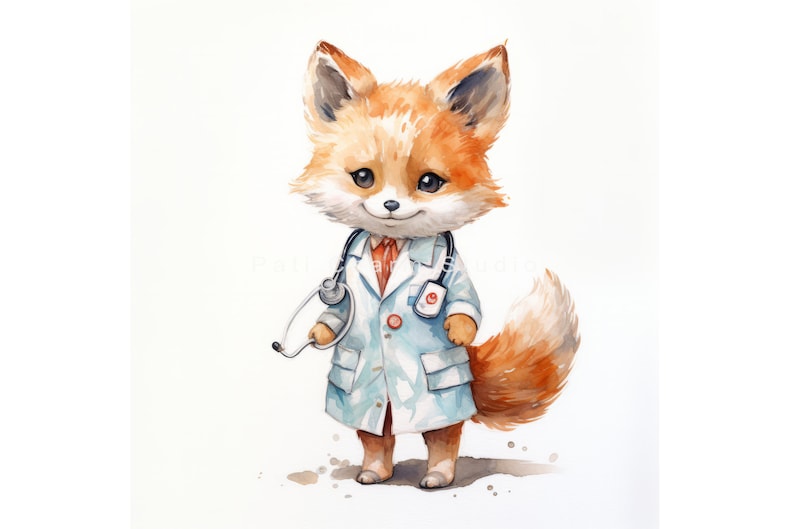 Watercolor Hospital Clipart Bundle, High Quality Jpgs, Fox Doctor ...