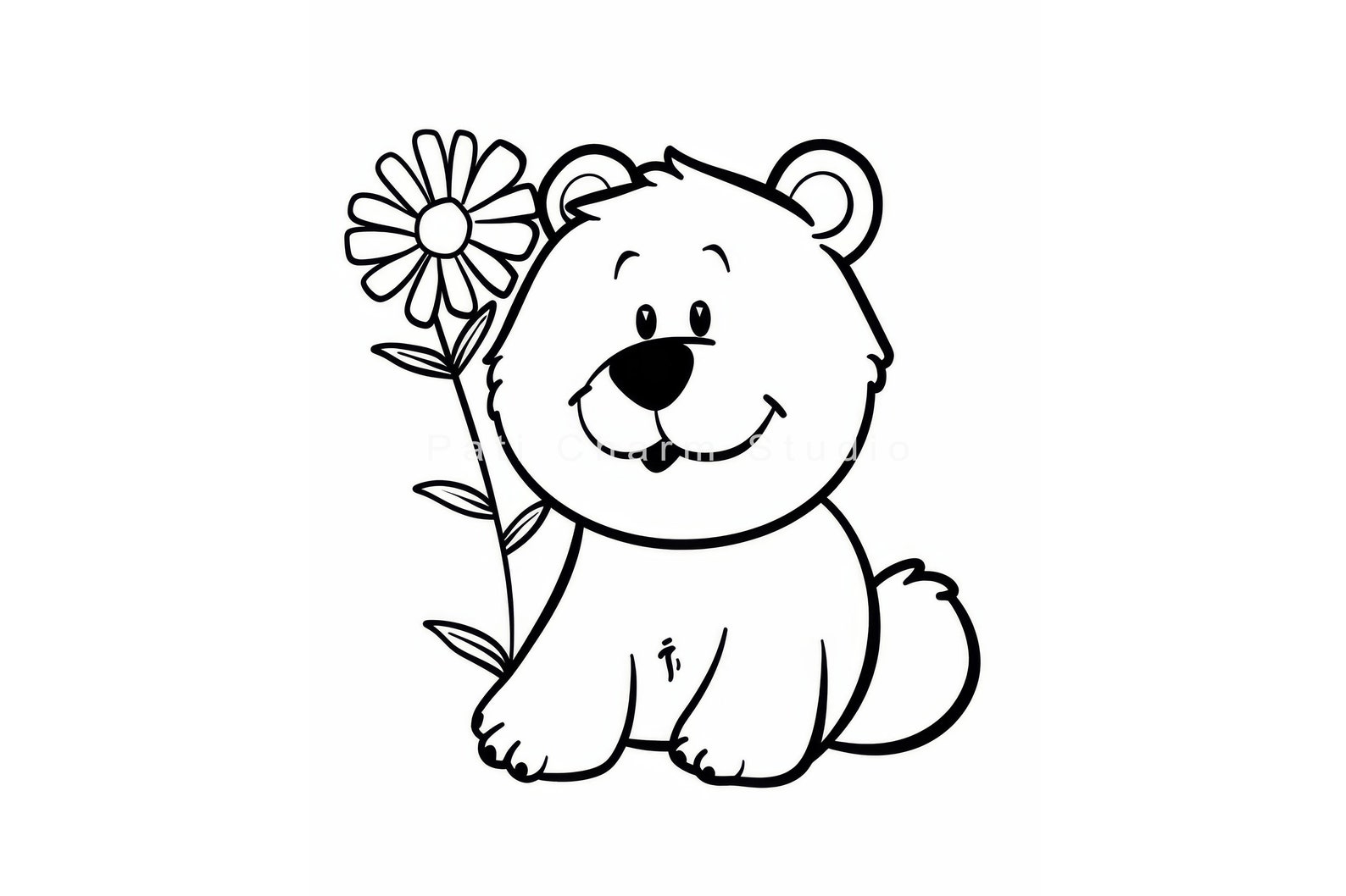 Cute Bear With Flowers Coloring Page for Kids, Instant Download ...