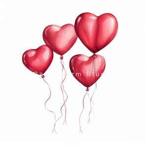 Watercolor Heart Balloons Clipart Bundle, Valentines Day Clipart ...
