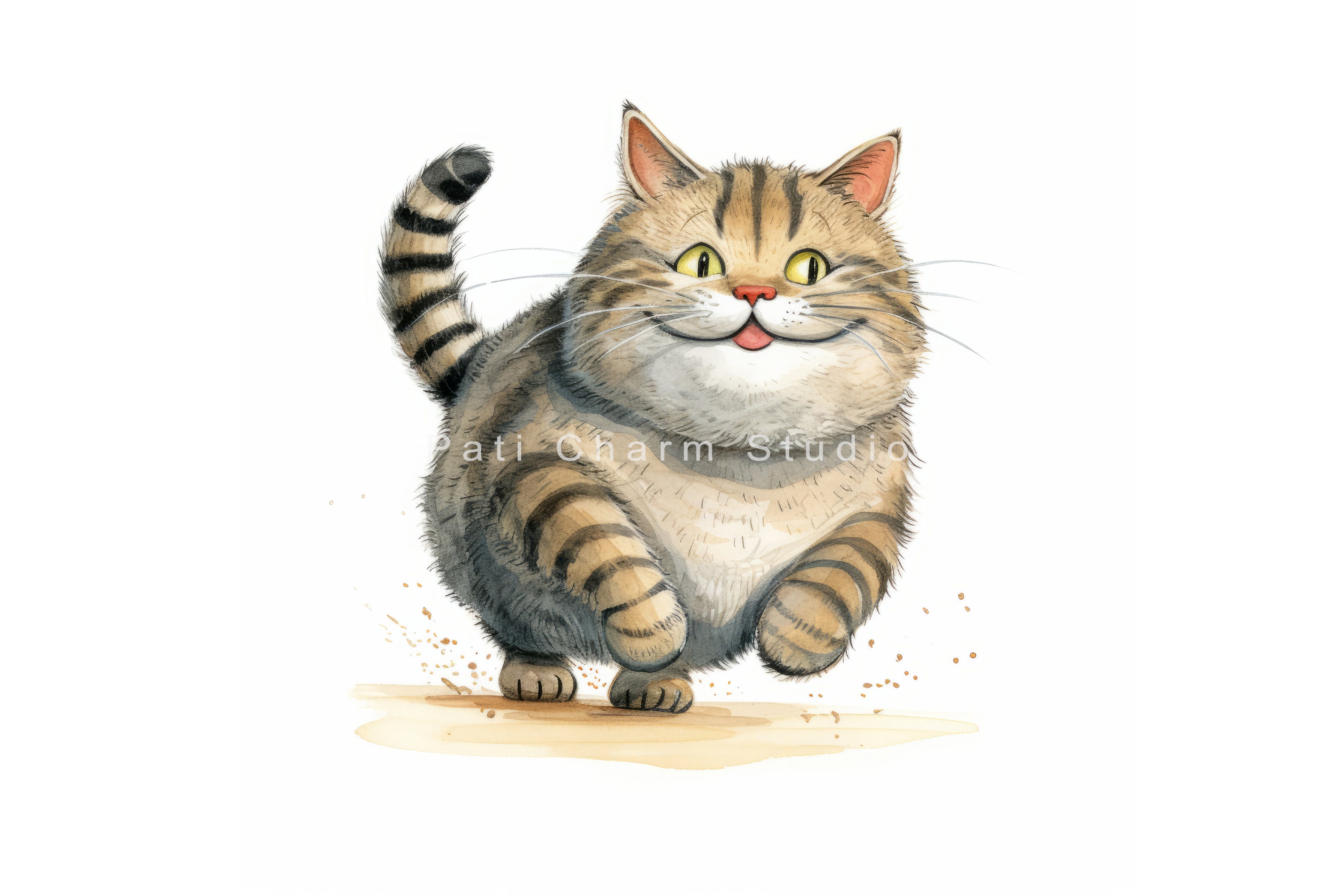Fat Cat Clipart Bundle, Jpgs, Watercolor Funny Cat Clipart, Cute Kitten ...