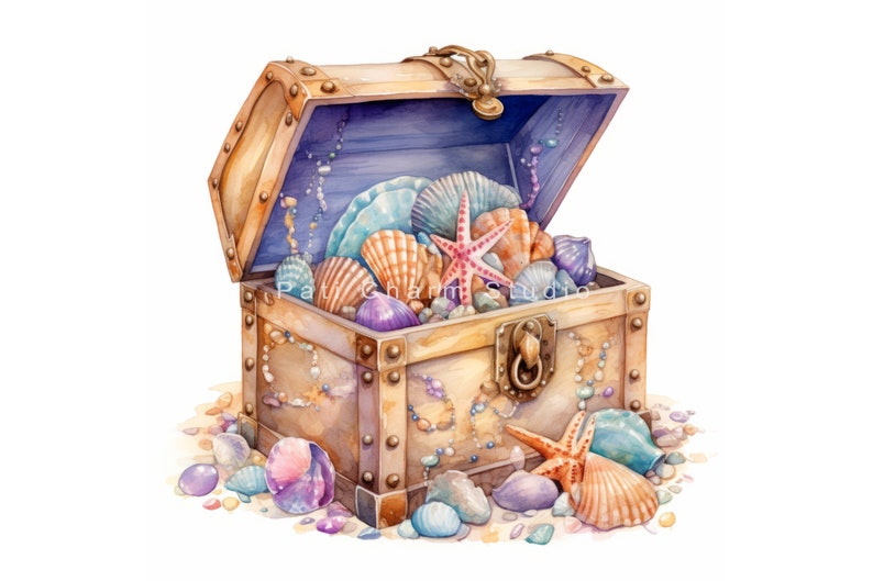 Treasure Chest Clipart Bundle, Watercolor Clipart for Kids, Commercial ...