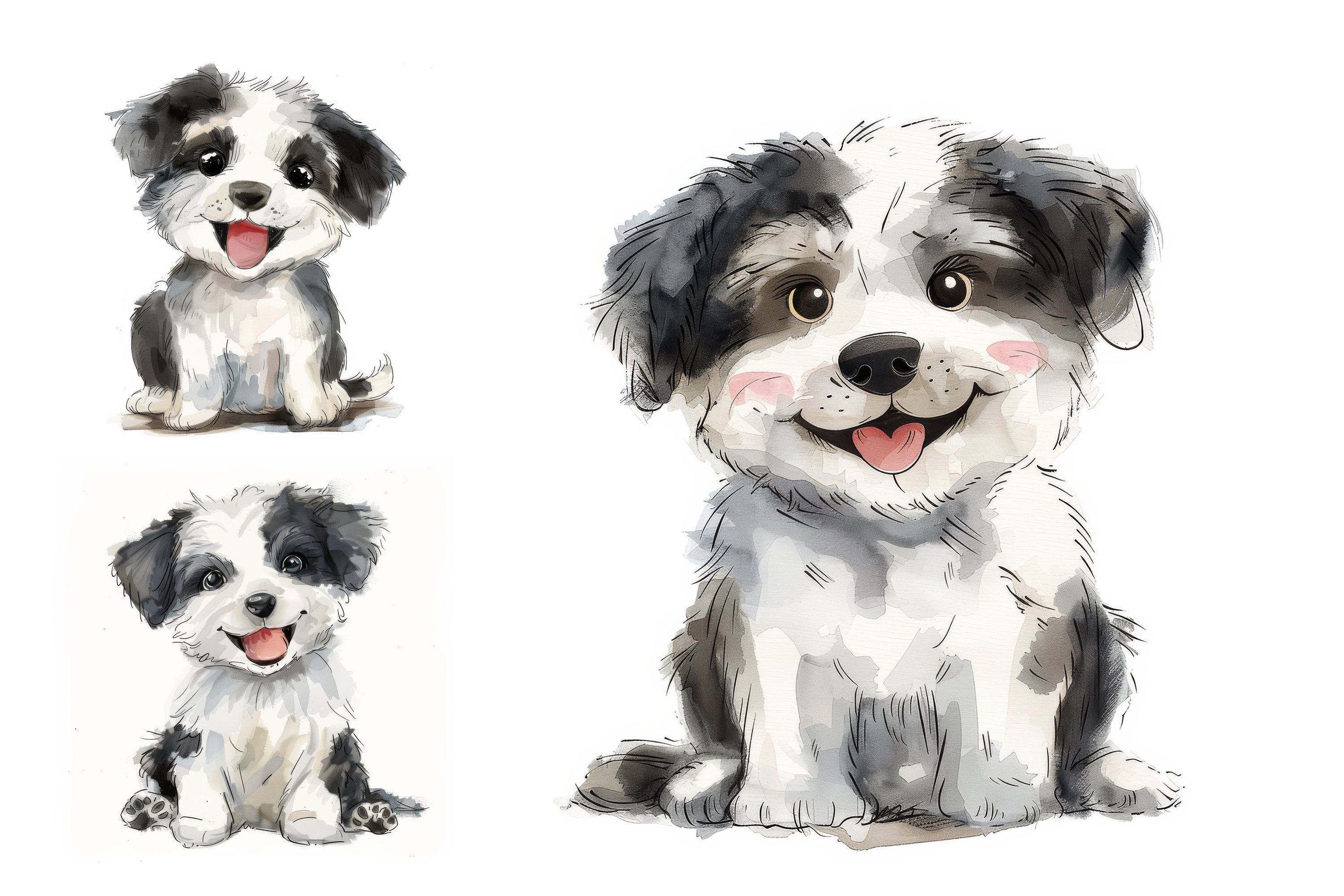 Nursery Cute Dog Clipart Set, Black and White Puppy Clipart, Kids Wall ...
