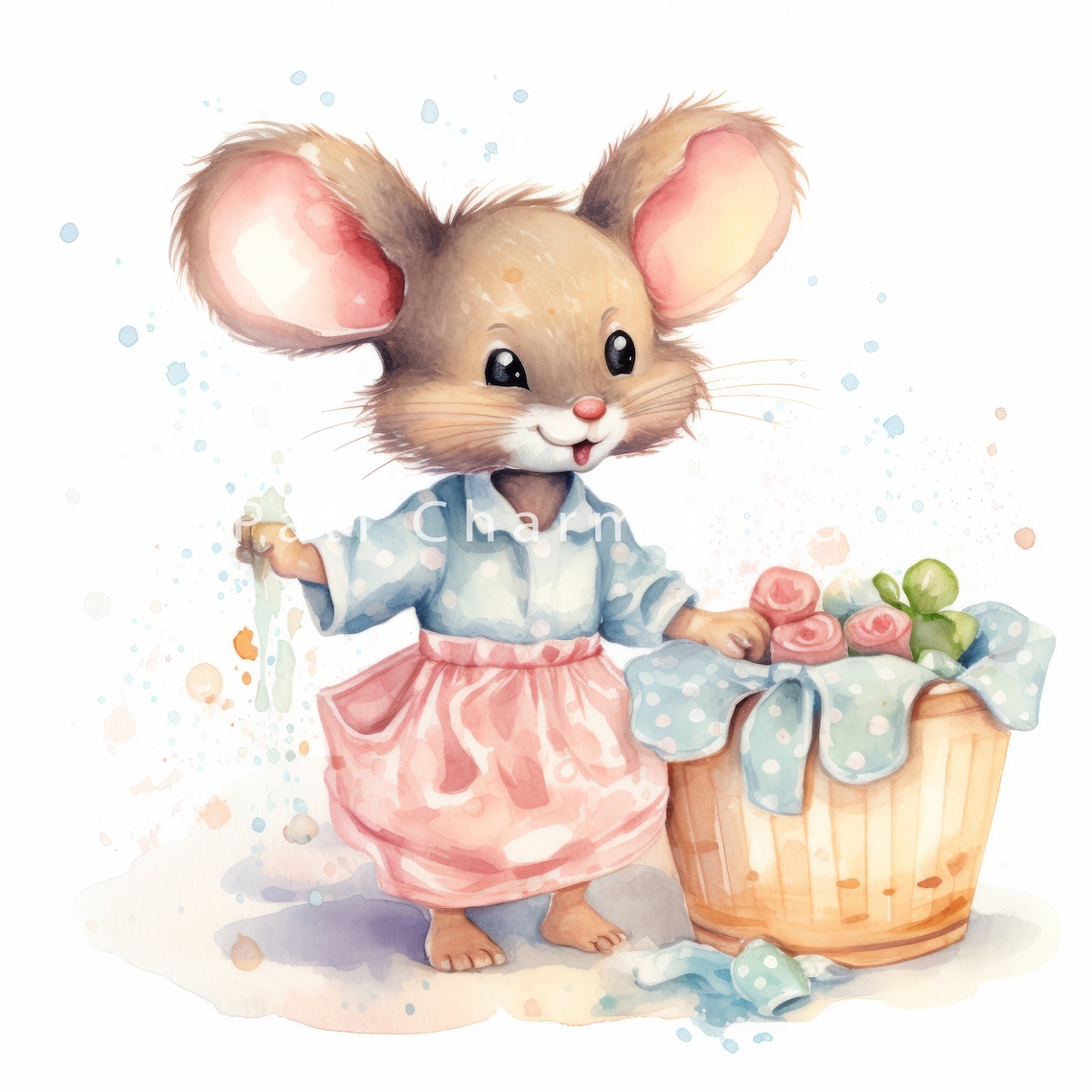 Cleaning Mouse Digital Clipart Bundle, High Quality Jpgs, Watercolor ...