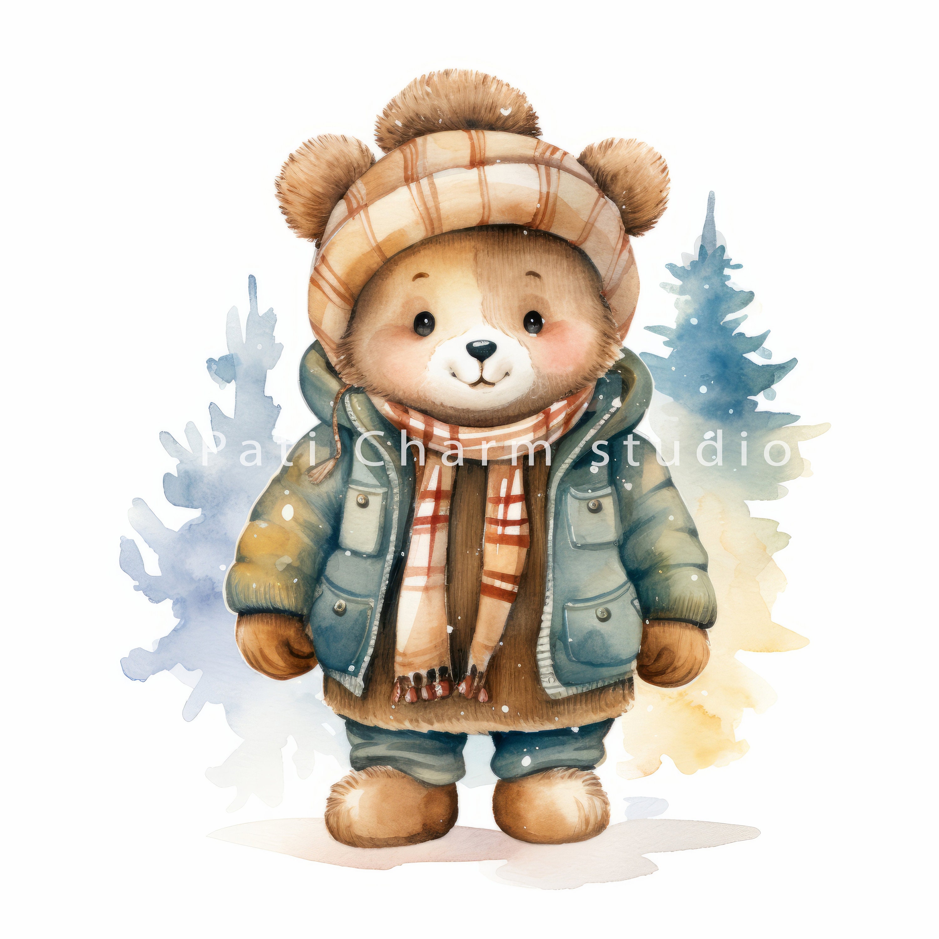 Winter Teddy Bear Clipart, High Quality Jpgs, Watercolor Clipart, Christmas Clipart Bundle ...