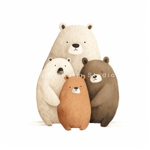 Cute Bear Family Clipart Bundle, High Quality Jpgs, Watercolor Nursery ...