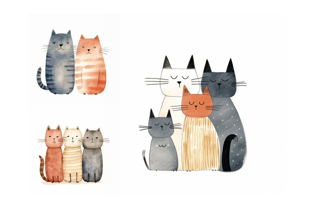 Cute Cat Family Clipart Bundle, High Quality Jpgs, Junk Journal ...