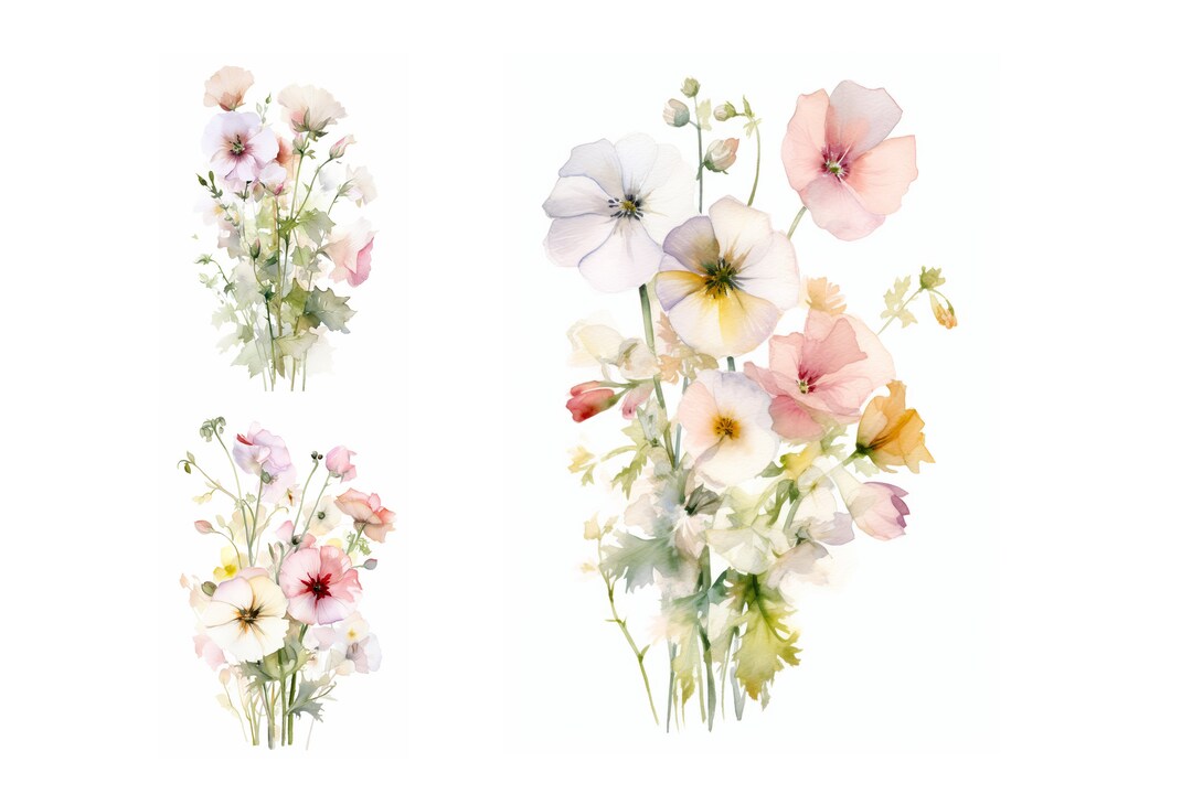 Watercolor Flowers Clipart Bundle, Pastel Wedding Clipart, Wedding ...