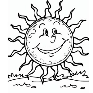 Happy Sun Coloring Page for Kids, Instant Download, Coloring Book ...