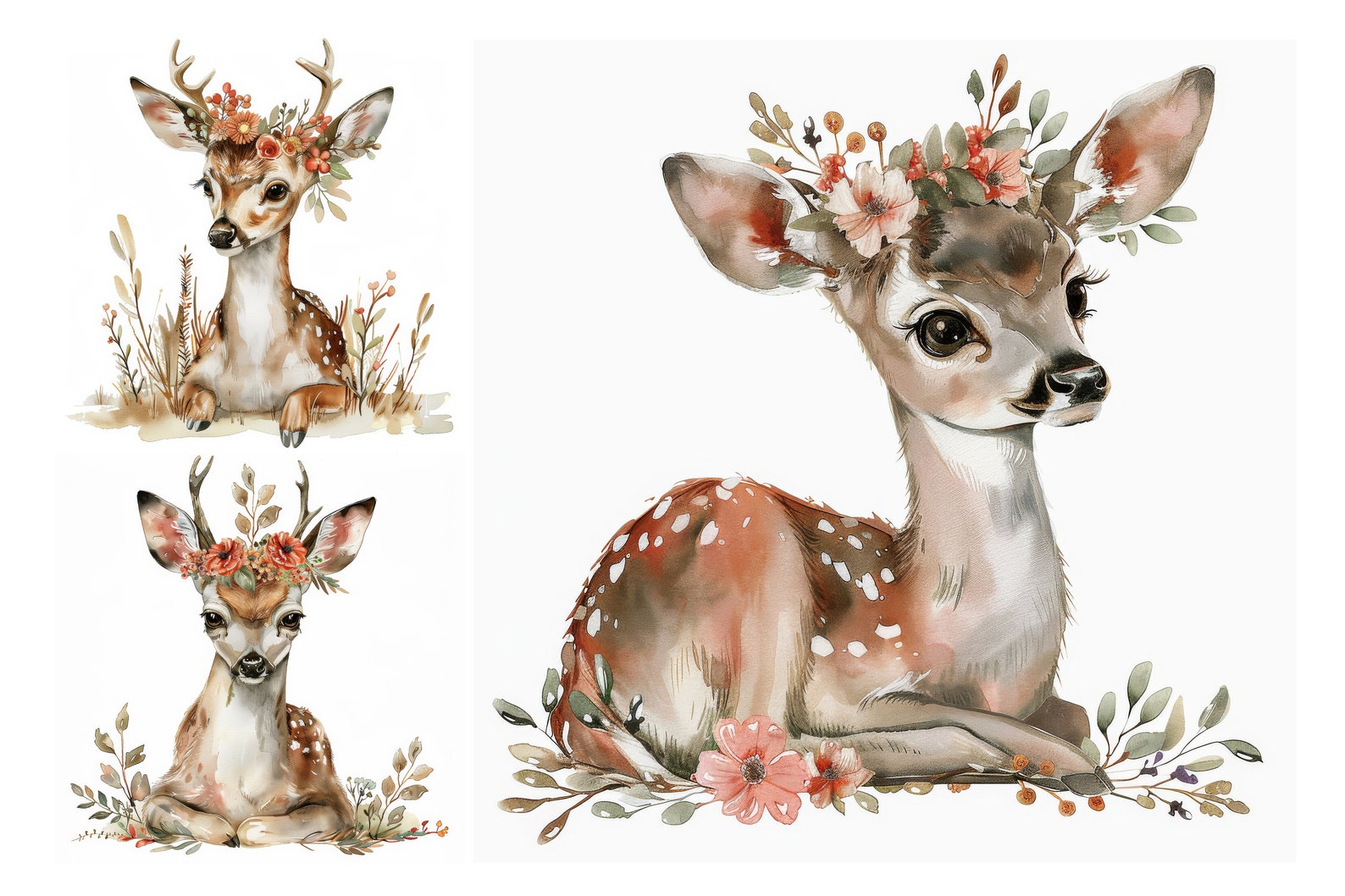 Watercolor Woodland Deer Clipart Bundle, Autumnal Clipart, Scrapbooking ...