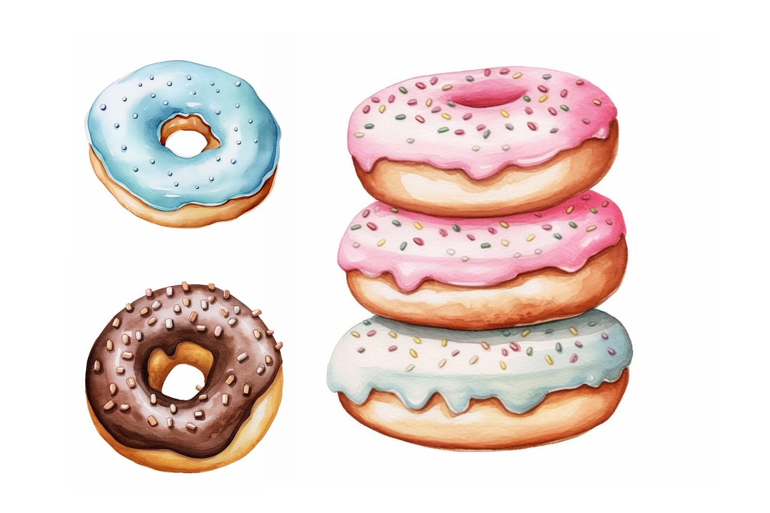 Watercolor Donuts Clipart Set, Sweet Dessert Clipart Bundle for ...
