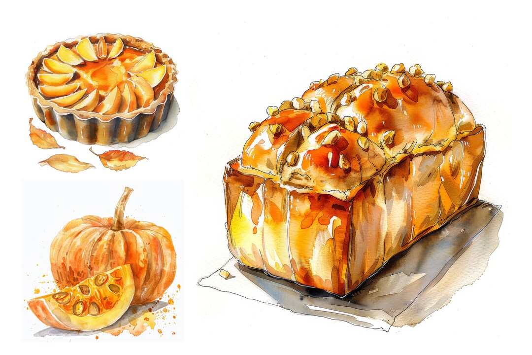 Watercolor Autumn Dessert Clipart Bundle, Desert Clipart, Cookie ...