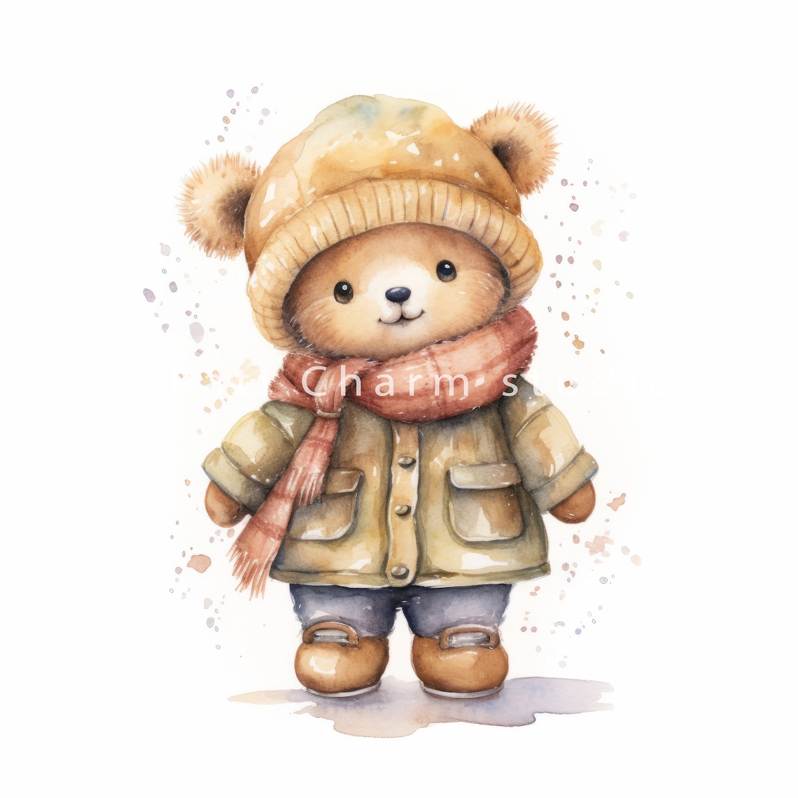 Winter Teddy Bear Clipart, High Quality Jpgs, Watercolor Clipart ...