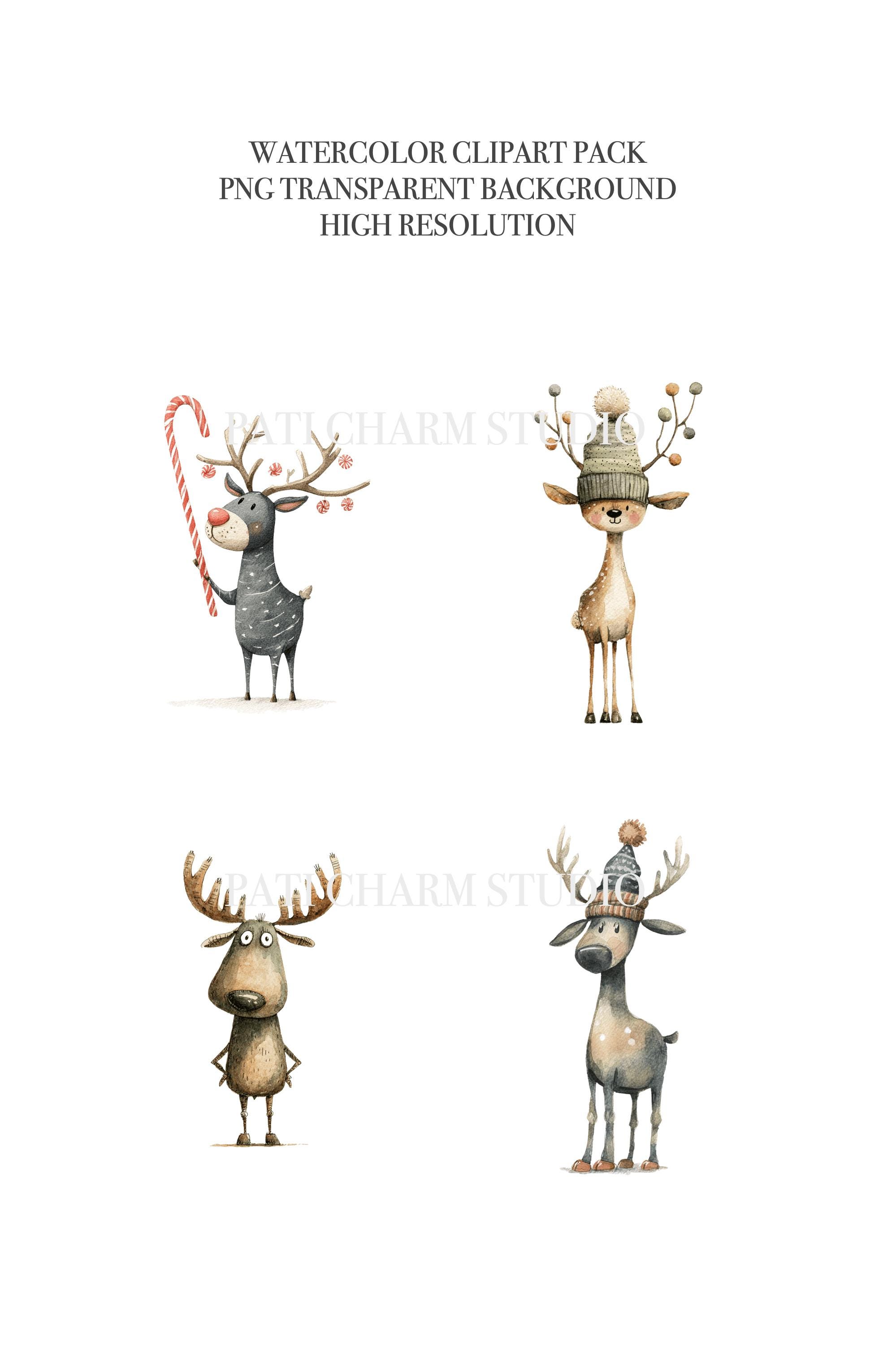 Quirky Reindeer Clipart Set, Funny Christmas Deer PNG, Cute Reindeer ...