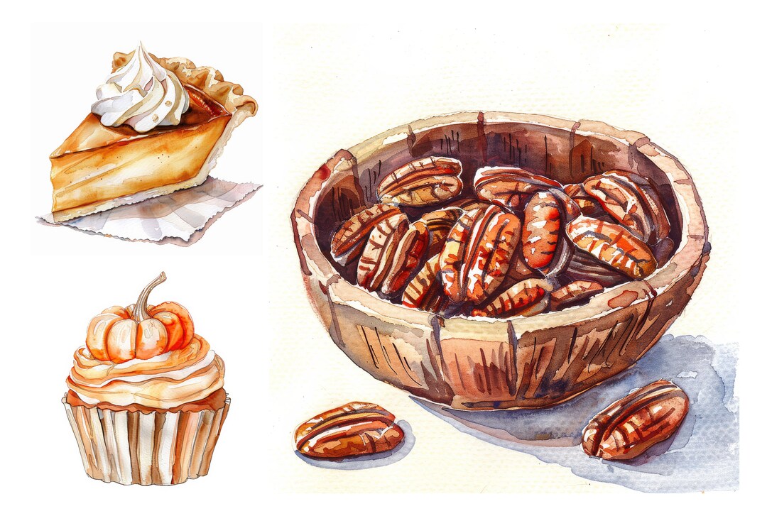 Watercolor Autumn Dessert Clipart Bundle, Desert Clipart, Cookie ...