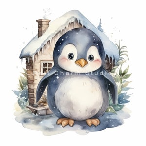 Winter Baby Penguin Clipart Bundle, High Quality Jpgs, Watercolor Cute ...