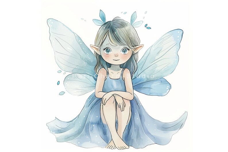 Watercolor Blue Fairy Clipart Bundle, High Quality JPG, Blue Butterfly ...