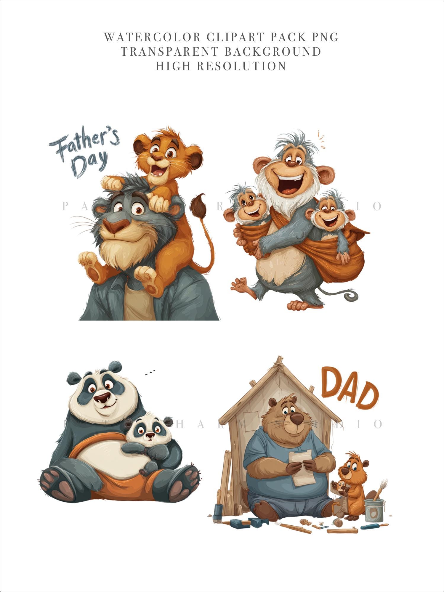 Fathers Day Animal Clipart, Cute Dad Animal PNG, Father’s Day Art for ...