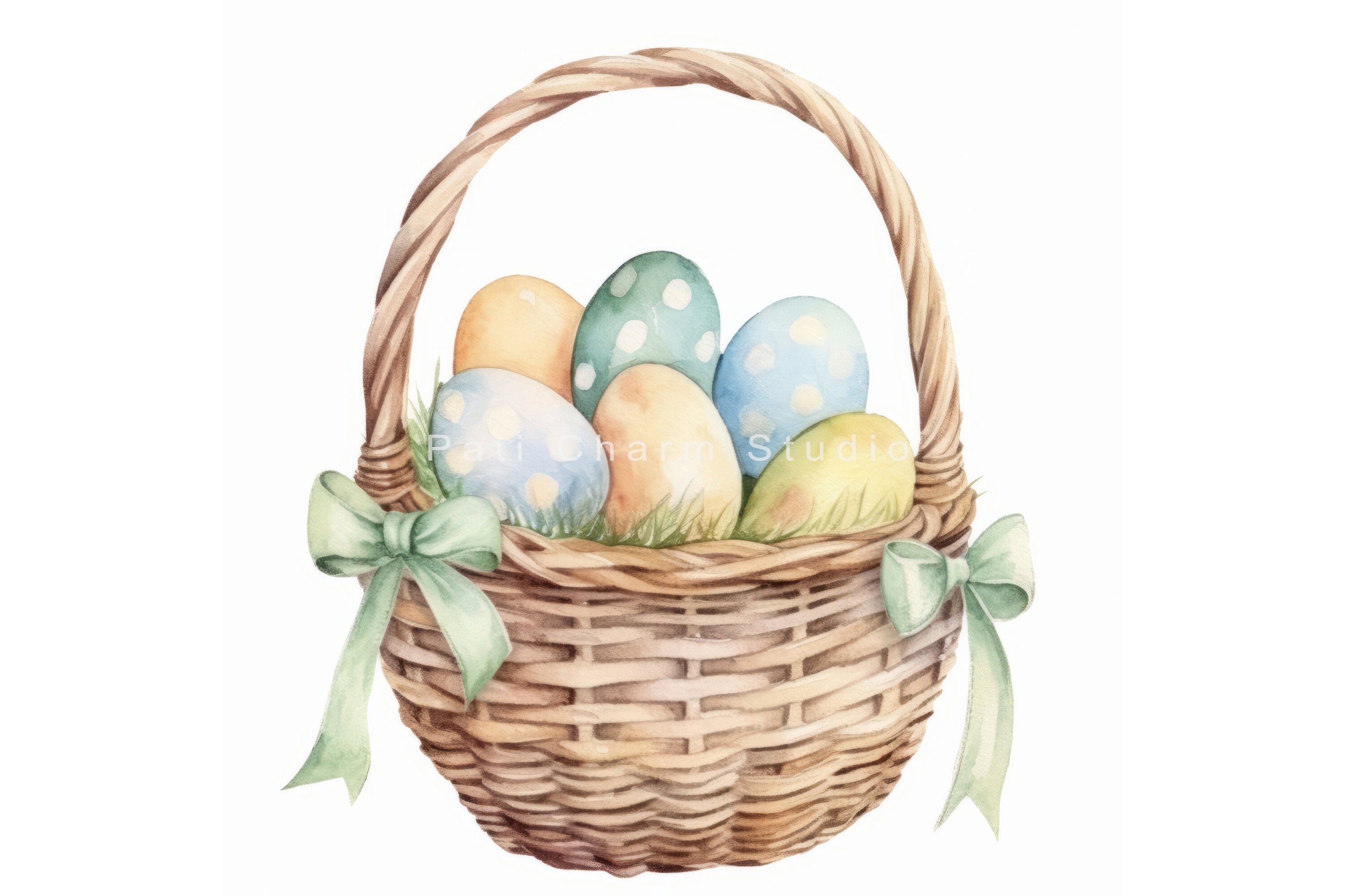 Watercolor Easter Basket Clipart, Floral Easter Egg Clipart, Watercolor ...