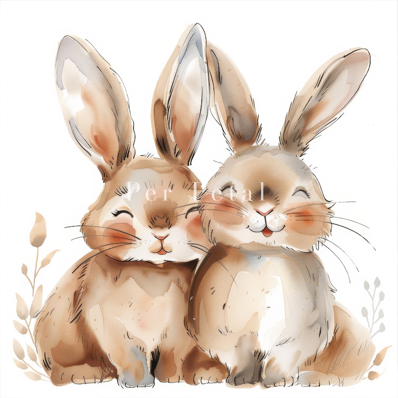 Watercolor Cute Bunny Clipart Bundle, High Quality JPG, Nursery Rabbit ...