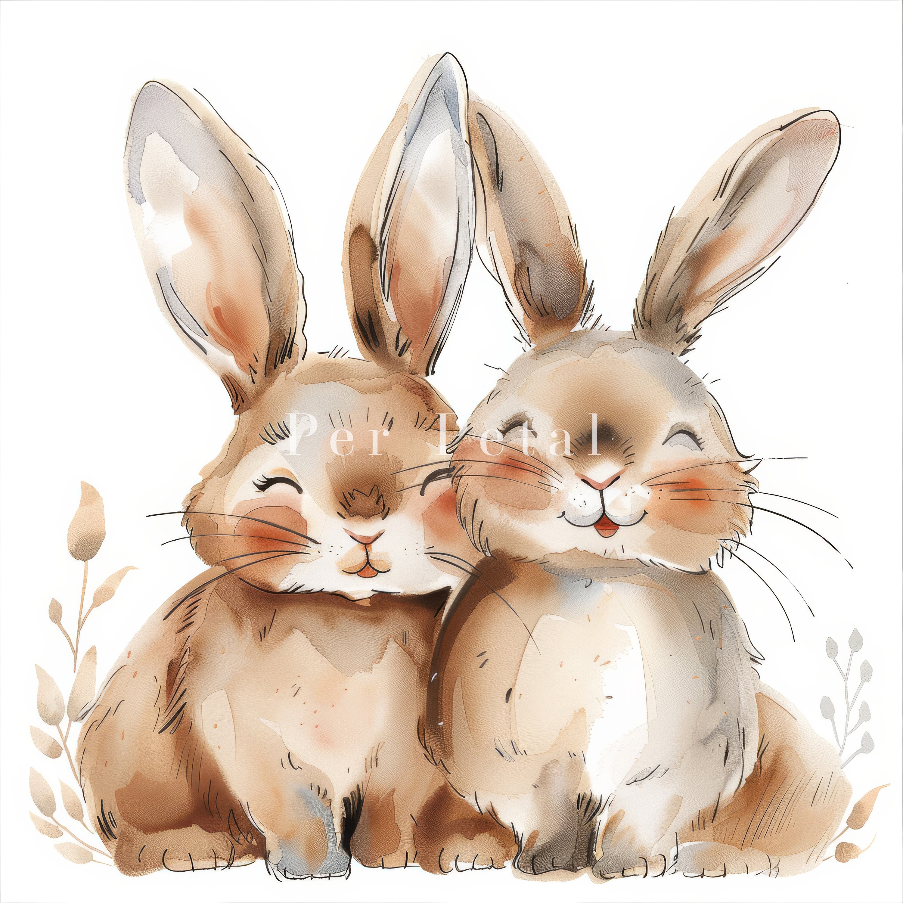 Watercolor Cute Bunny Clipart Bundle, High Quality JPG, Nursery Rabbit ...