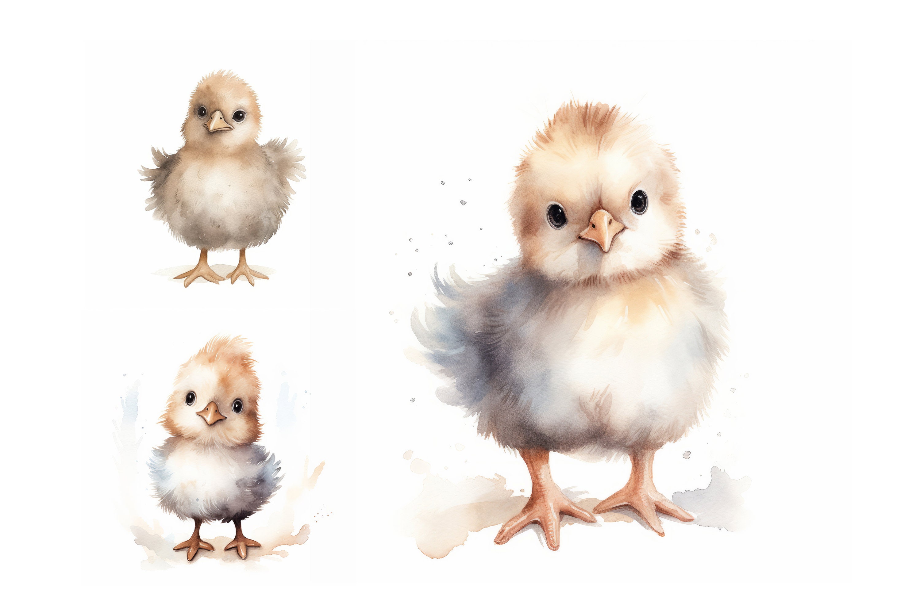 Baby Chicken Watercolor Clipart Bundle, Jpgs, Digital Crafting, Farm ...