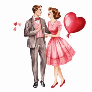 Retro Couple Clipart Set, Jpgs, Valentine Clipart, Wedding Clipart ...
